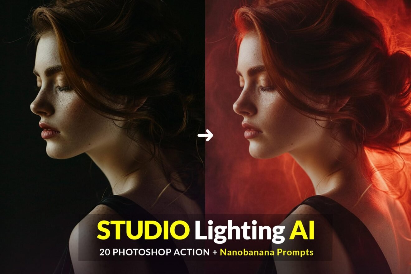 Free Studio Lighting AI Photoshop Action, 20 Powerful Lighting Prompts ...